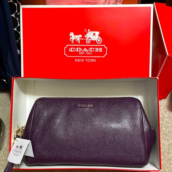 Coach | Bags | Mwt Coach Madison Large Black Violet Leather Zip ...